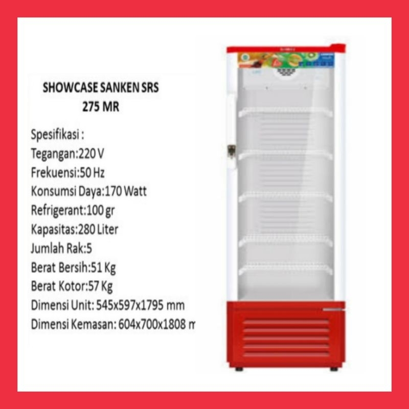 Jual SANKEN SRS-275 Showcase Display Cooler 5 Rak 270 L SRS275 SRS 275 ...
