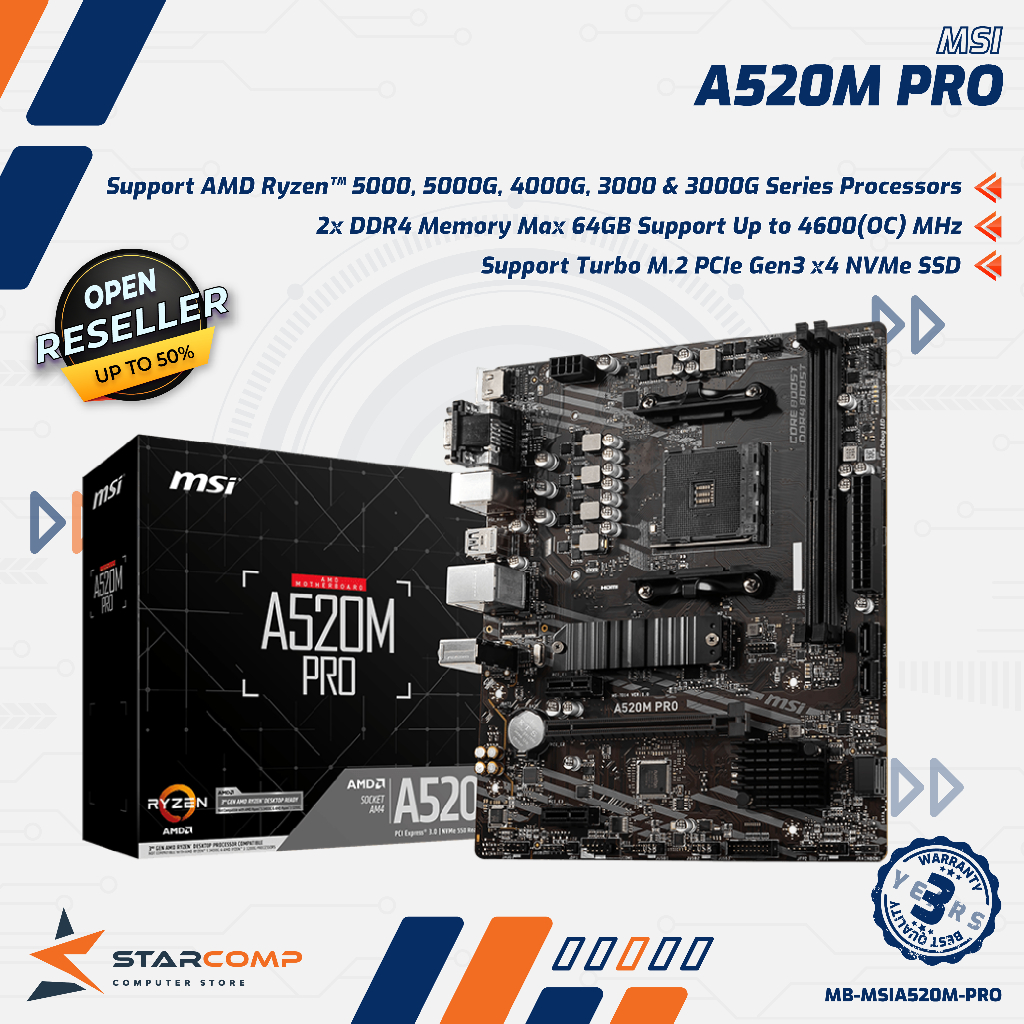 Jual MSI A520M PRO Motherboard AMD Socket AM4 | Shopee Indonesia