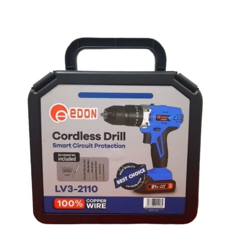 Jual MESIN BOR CORDLESS BATERAI 21V EDON LV3 2110 KOPER 2 BATERAI ...