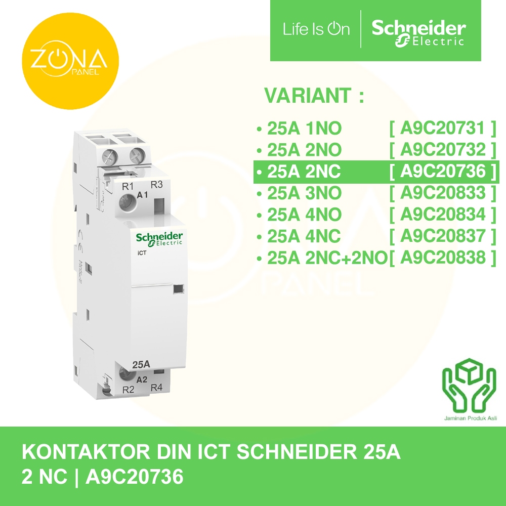 Jual KONTAKTOR CONTACTOR SCHNEIDER DIN ICT 2P 25A 2NC A9C20736 ORIGINAL ...