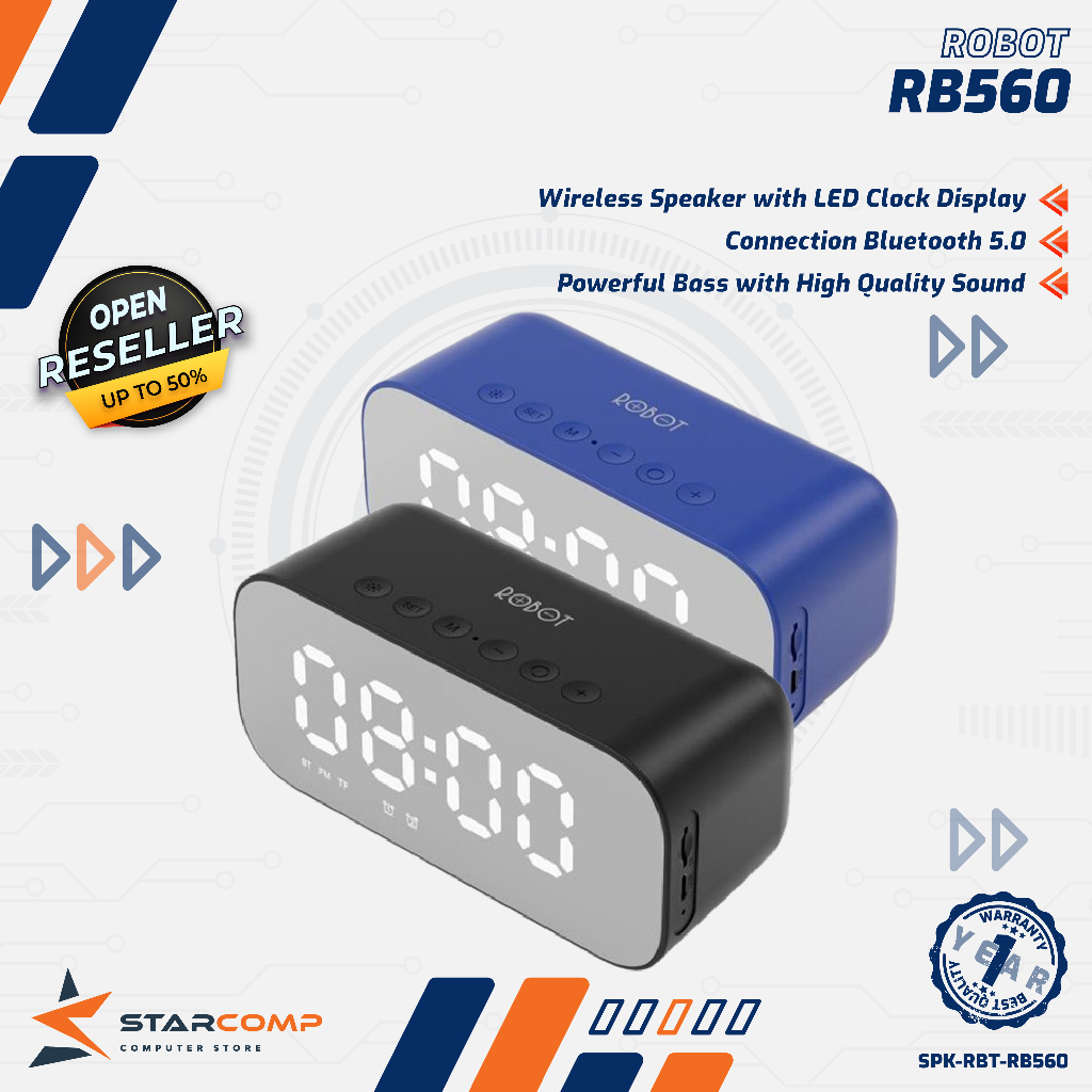 Jual ROBOT RB560 Speaker Bluetooth 5.0 Alarm Clock LED Indikator Jam ...