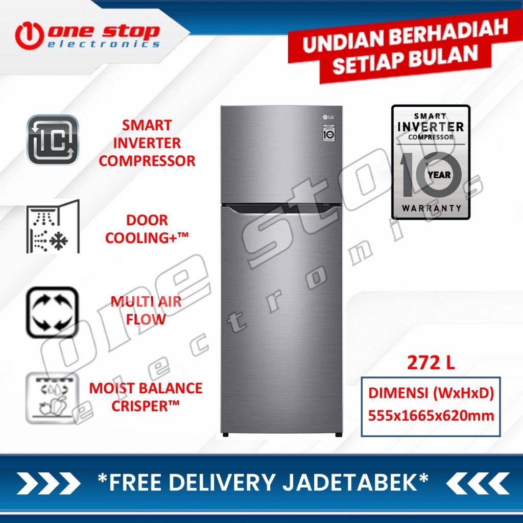 Jual LG GN-G272SLCB Kulkas 2 Pintu Smart Inverter Compressor & Door Cooling+ 272L | Shopee Indonesia