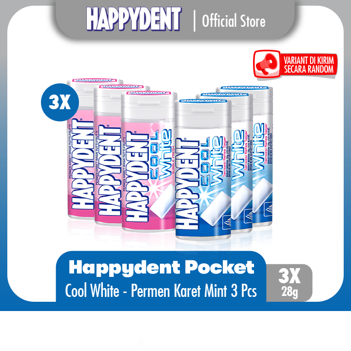 Jual Happydent Cool White Pocket Bottle 28g - Permen Karet Rasa Mint (3 ...