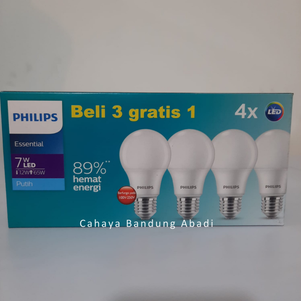Jual Lampu Philips Essential LED Bulb Paket Multipack 7W 7 Watt Putih Cool Daylight 6500K 3+1 ...