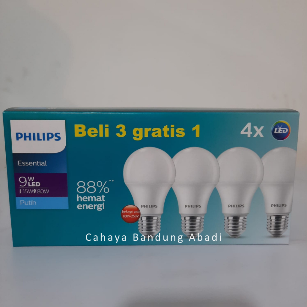Jual Lampu Philips Essential LED Bulb Paket Multipack 9W 9 Watt Putih Cool Daylight 6500K 3+1 ...