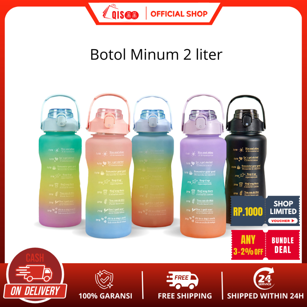 Jual QISOO Botol Minum 2 Liter / Botol 2 Liter Warna Gradasi Anti Bocor ...