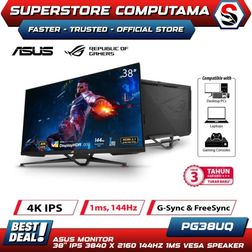 Jual Monitor LED ASUS ROG SWIFT PG38UQ Fast IPS 4K UHD 144Hz 1ms ...