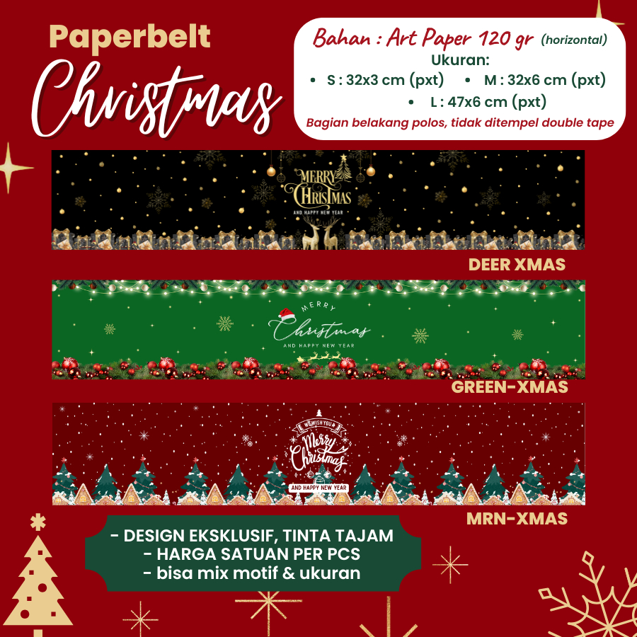 Jual Paper Belt Natal Label Kemasan Christmas Hiasan Sleeve Sabuk Box ...