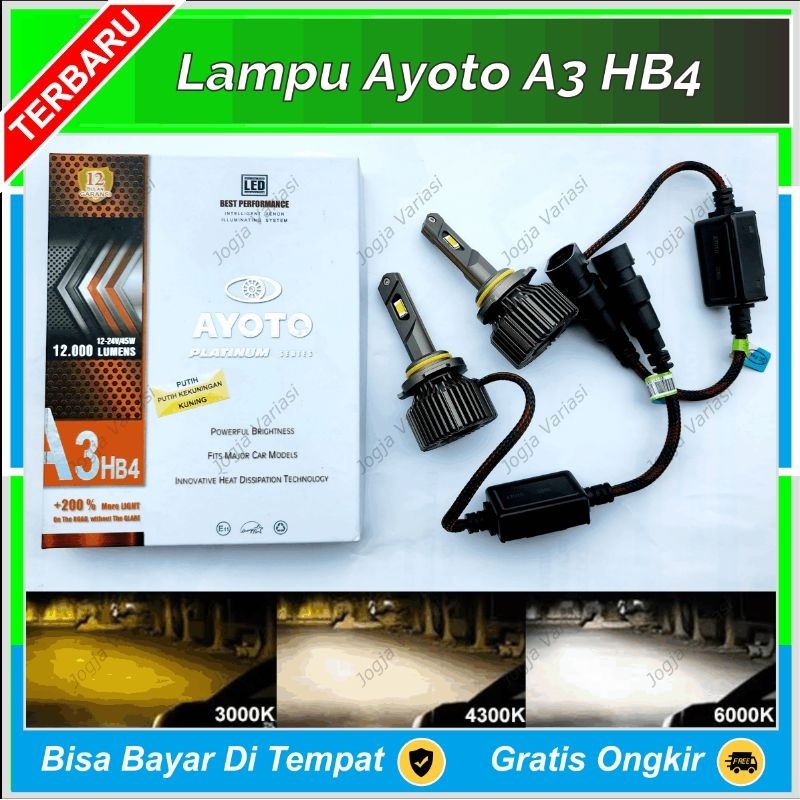 Jual LAMPU AYOTO A3 H11 HB3 9005 HB4 9006 KABUT & UTAMA DEKAT JAUH 3 WARNA PUTIH KUNING SUPER ...