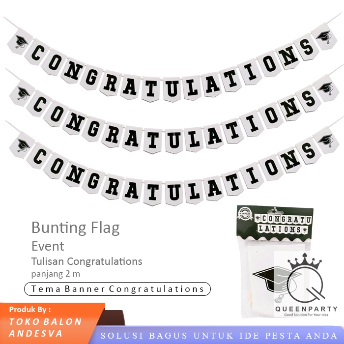 Jual banner wisuda congratulations hitam putih toga / banner graduation ...