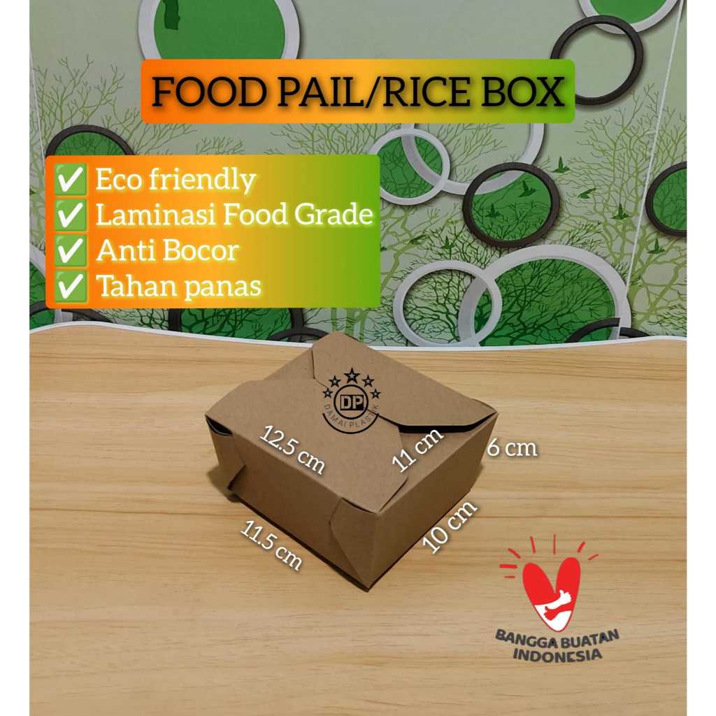 Jual Paper Rice Box Food Pail Laminasi Kraft Coklat Ketebalan 290 gsm ...