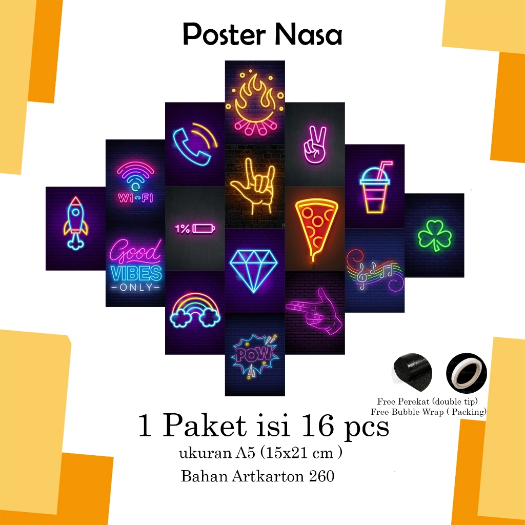 Jual Poster Dinding Aesthetic NEON series isi 16 pcs ukuran A5 / A6 ...