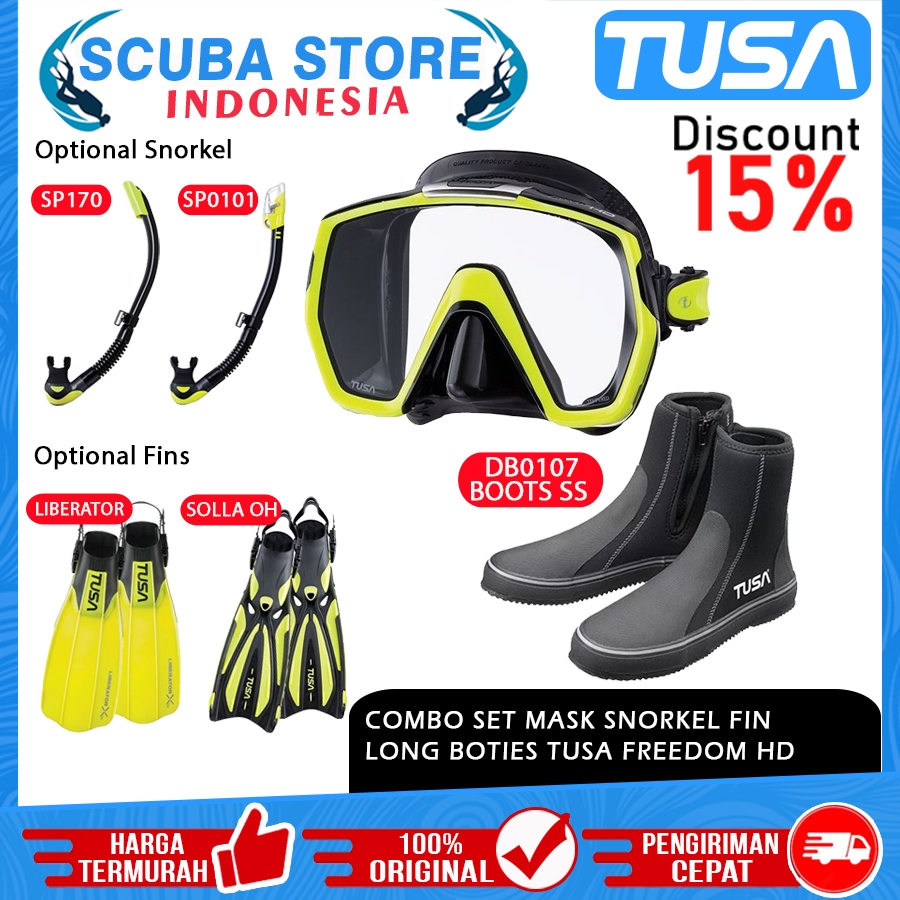 Jual Combo Set Tusa Mask Snorkel Fins Freedom HD Masker Selam Long Boot ...
