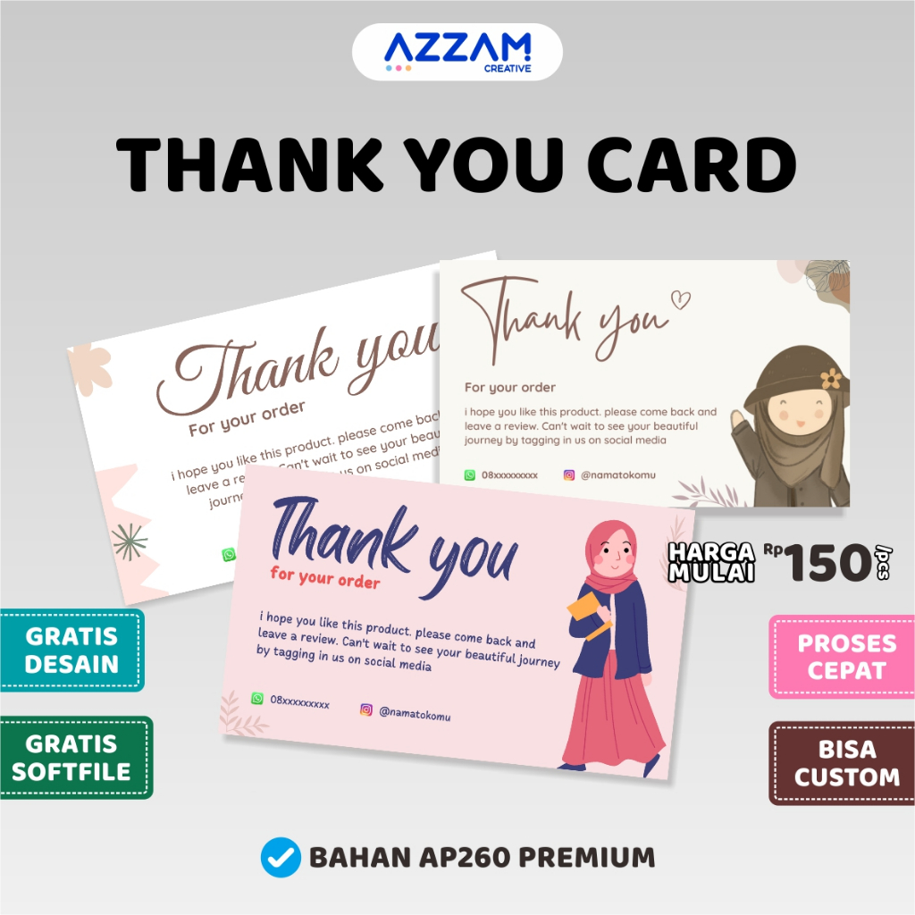 Jual THANK YOU CARD / KARTU UCAPAN / KARTU UCAPAN TERIMAKASIH / UCAPAN TERIMAKASIH SOUVENIR ...