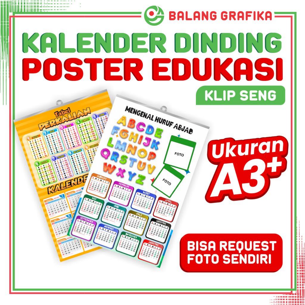 Jual Kalender Dinding Custom Poster Edukasi Anak Bisa Pasang Foto ...