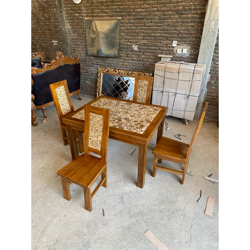 Jual Meja makan minimalis jati Set meja makan minimalis 4 kursi kayu jati | Shopee Indonesia