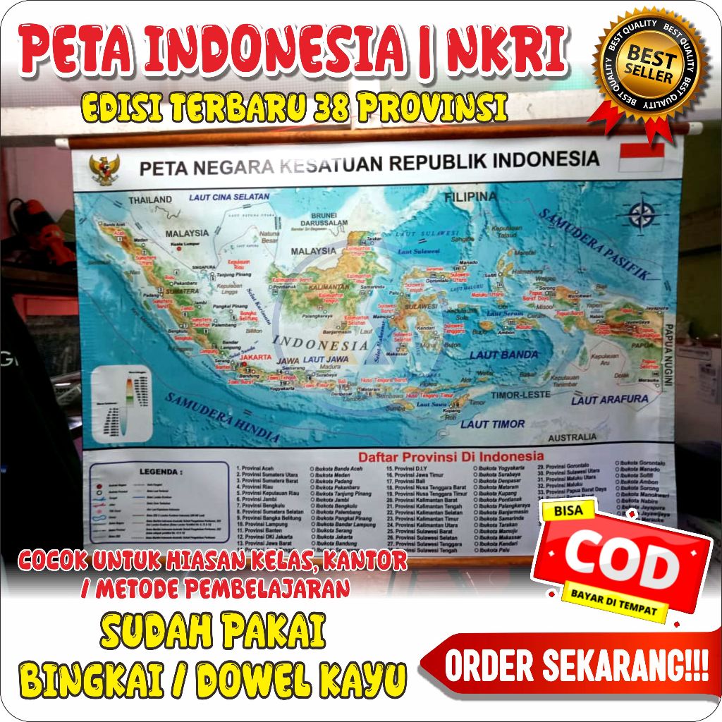 Jual PETA INDONESIA (NKRI) 38 PROVINSI + BINGKAI KAYU | PETA DOWEL KAYU ...