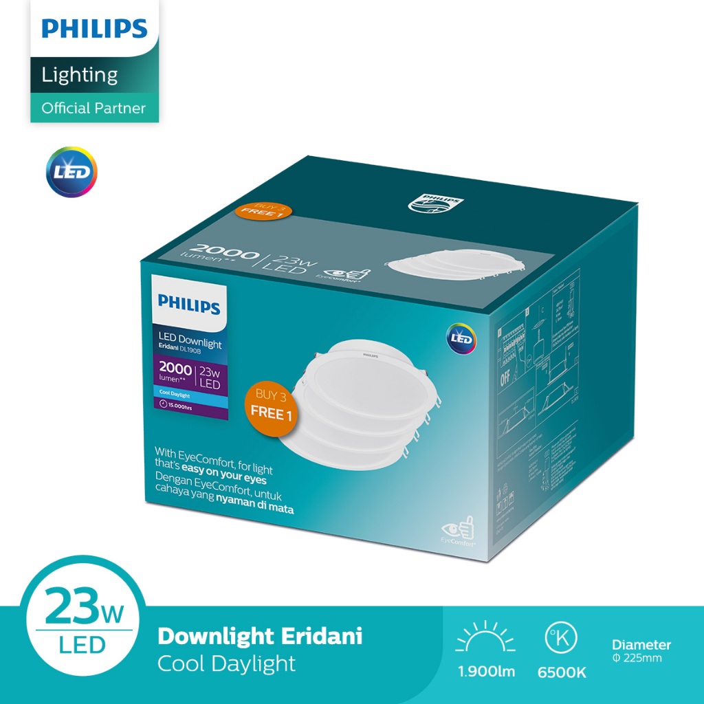 Jual Philips Lampu Panel Downlight Eridani Multipack DL190B LED18 D200 ...