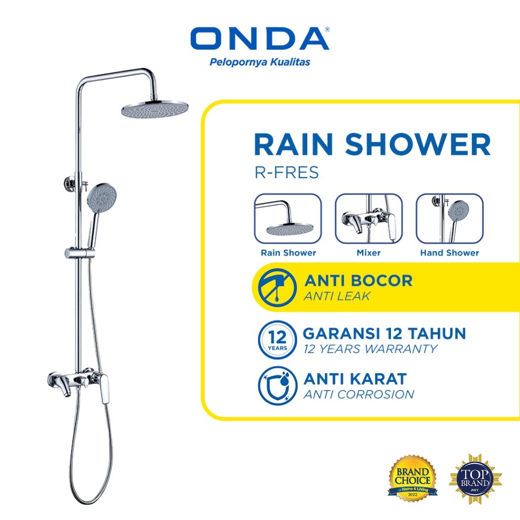 Jual ONDA Rain Shower Tiang Kamar Mandi Full Set Kran Panas Dingin Anti ...