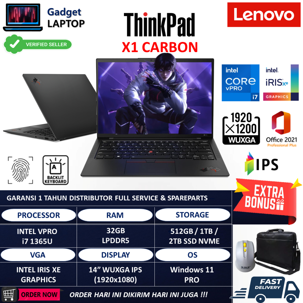 Jual Laptop Lenovo Thinkpad X1 Carbon Intel VPRO i7 1365U 32GB DDR5 2TB ...