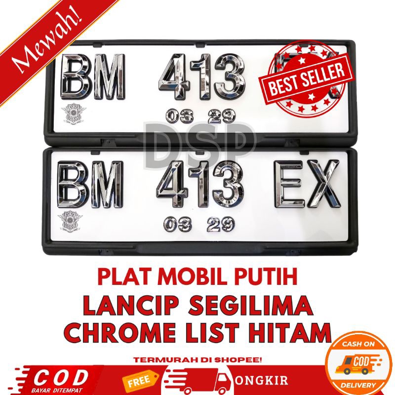 Jual Plat Mobil Timbul Mewah Termurah - Lancip Segi 5 Chrome List Hitam ...
