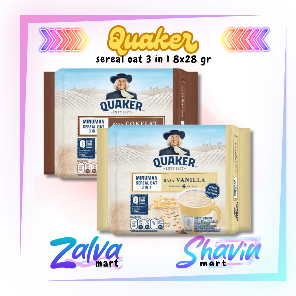 Jual QUAKER Minuman Sereal Oat 3 in 1 Coklat/Vanilla 8 x 28 g | Shopee ...