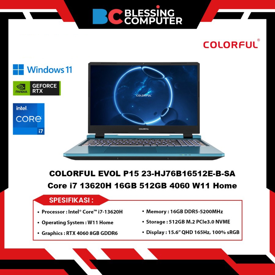 Jual COLORFUL EVOL P15 23-HJ76B16512E-B-SA Core i7 13620H 16GB 512GB ...