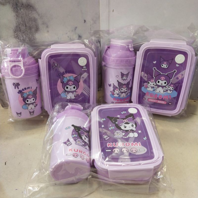 Jual LUNCH BOX KOTAK MAKAN KARAKTER SET MOTIF KUROMI DAN BOTOL MINUM SET 700ML DAN 450ML ...