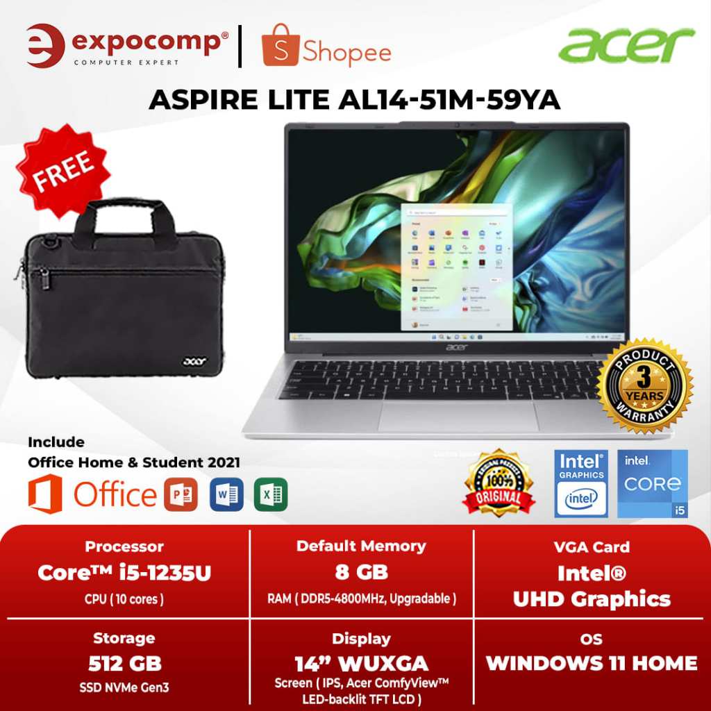Jual ACER SPESIAL 25TH ASPIRE LITE AL14-51M-59YA SILVER CORE i5-1235U ...