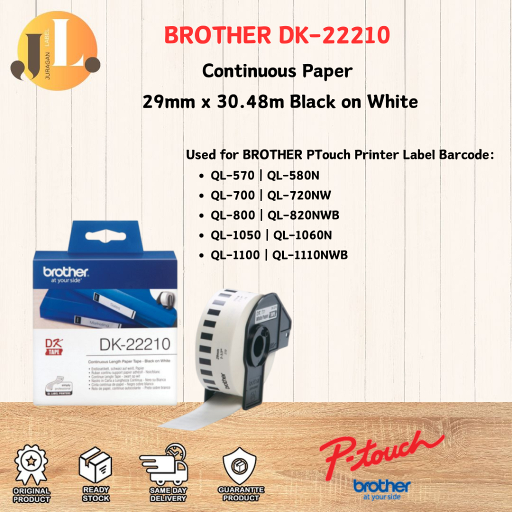 Jual BROTHER DK-22210 Continuous Paper Roll 29mm x 30.48m Label DK22210 ...