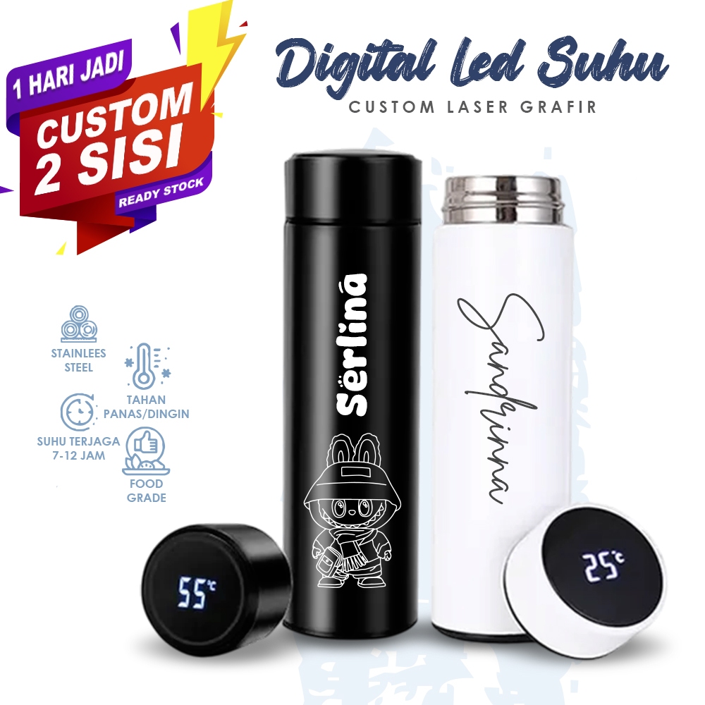 Jual Termos Led Suhu digital 500ml tahan panas GRATIS CUSTOM LOGO / TUMBLER GRAFIR NAMA/ tumbler ...