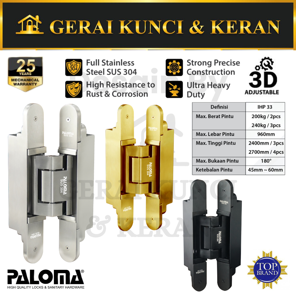 Jual PALOMA IHP 331 332 333 Engsel Tanam Pintu Invisible Concealed ...