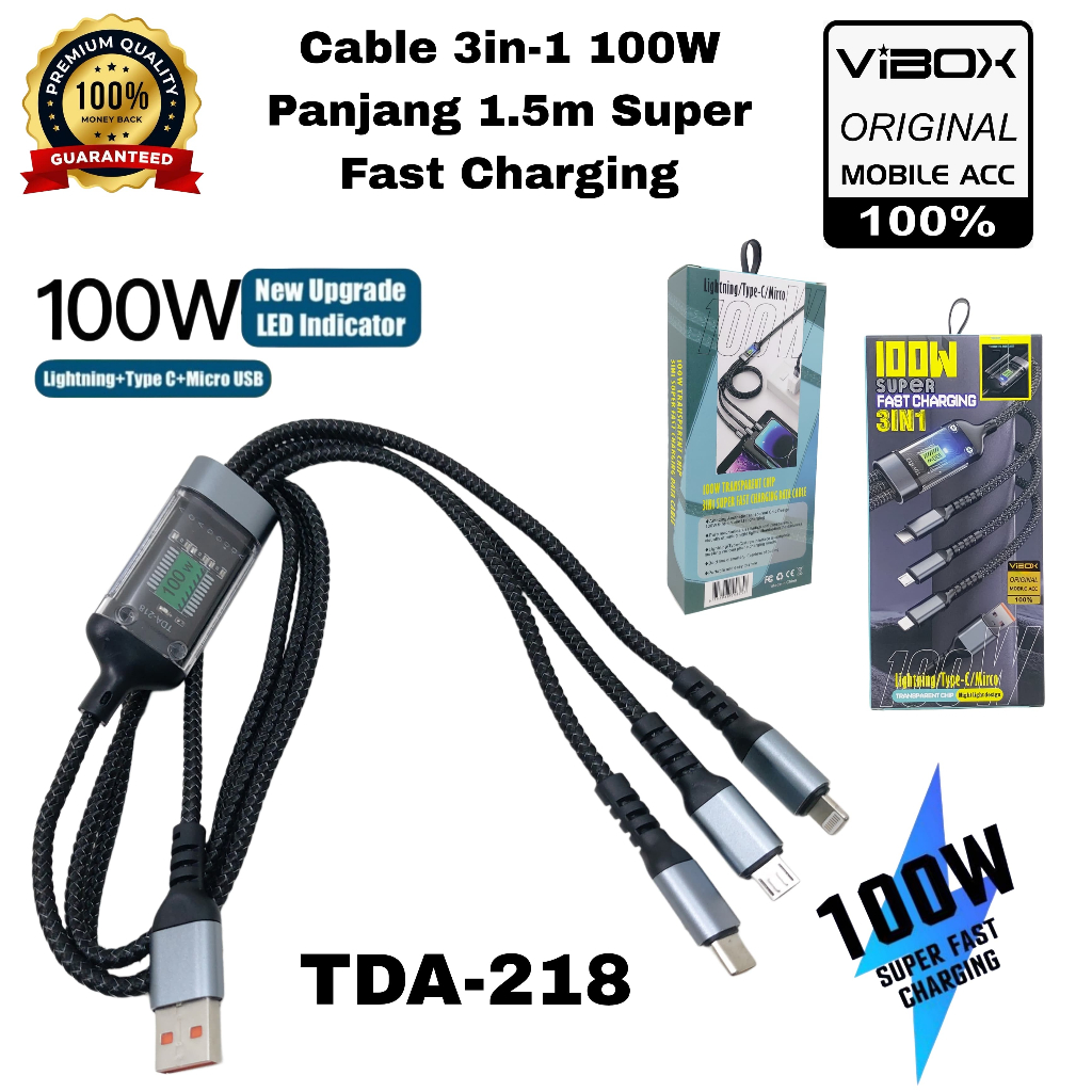Jual Vibox 100W TDA-218 Kabel Data 3in1 Fast Charging Micro+Lightning ...