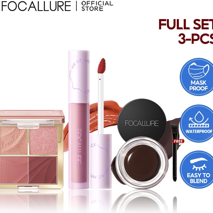 Jual Promo Baru FOCALLURE 3PCS Makeup Set Lip Tint Eyebrow Cream Eyeshadow Palette | Shopee ...