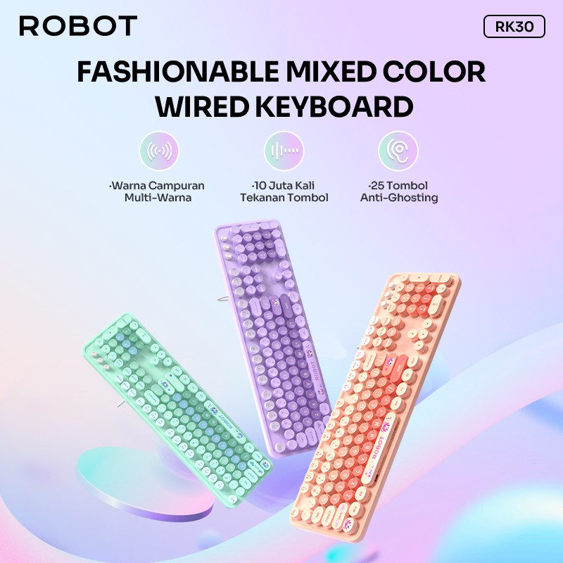 Jual ROBOT Wired Keyboard RK30 Pastel Color Berkabel Portable Office ...
