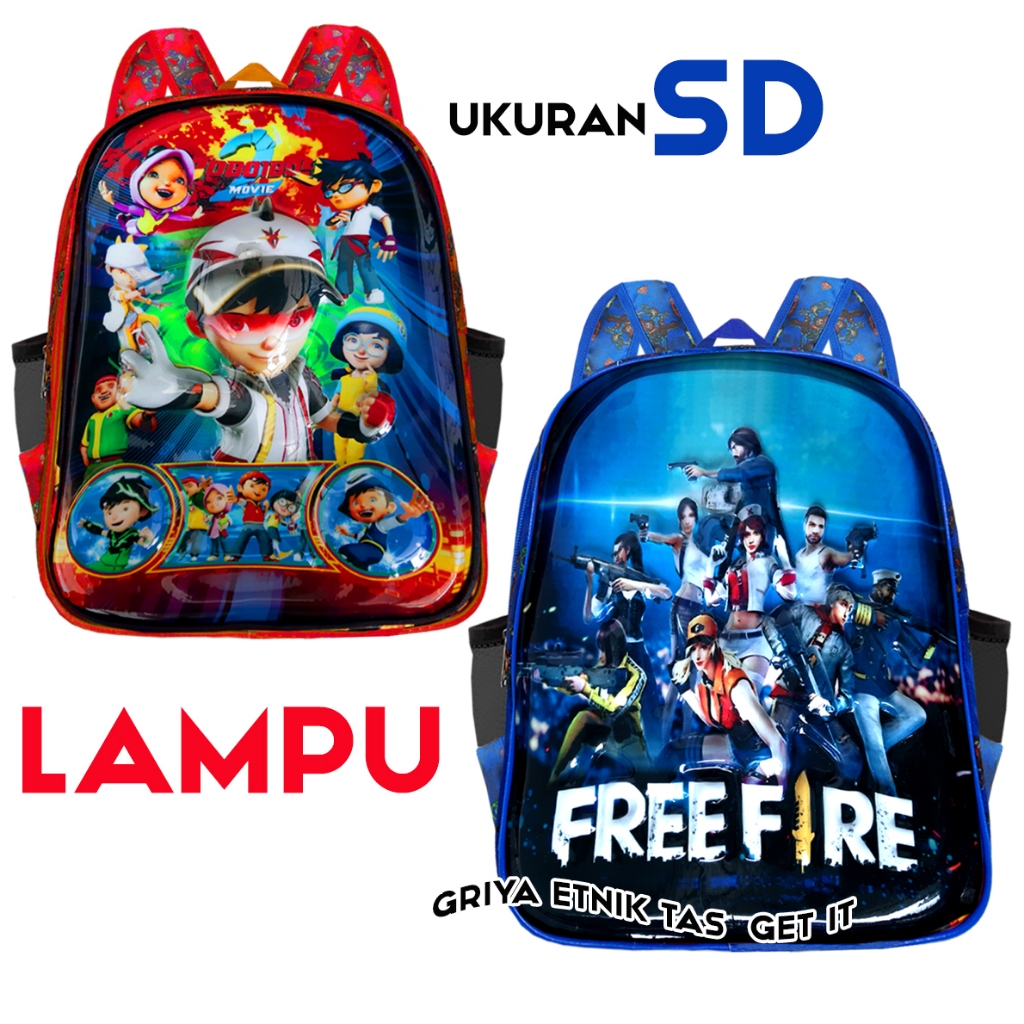 Jual Tas Sekolah Anak Laki laki SD Ransel Gambar Timbul Karakter Free Fire FF Boboiboy epep ...