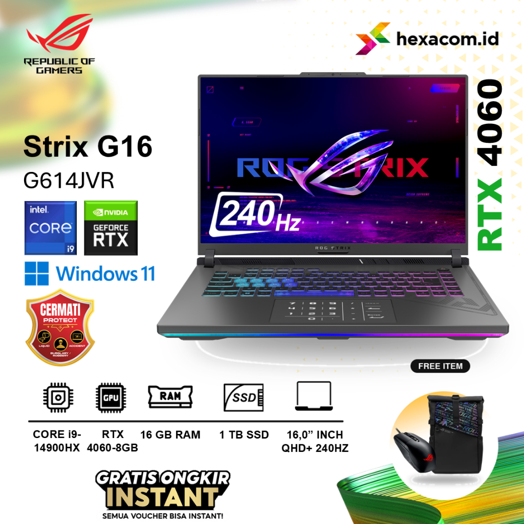 Jual Asus ROG Strix G16 G614JVR i9-14900HX RTX 4060 RAM 16GB 1TB SSD 16 ...