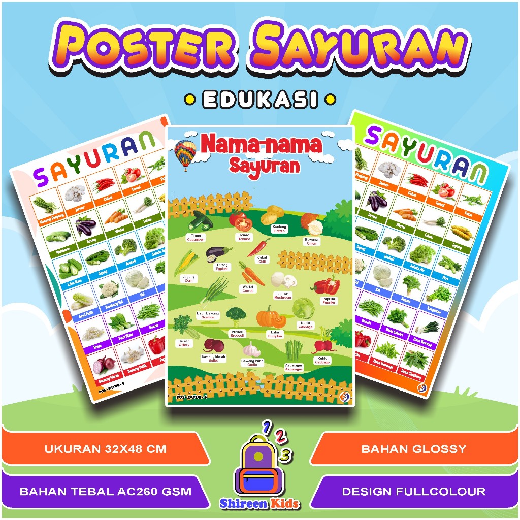 Jual Poster Sayuran Vegetables - Poster Edukasi Anak - Poster ...
