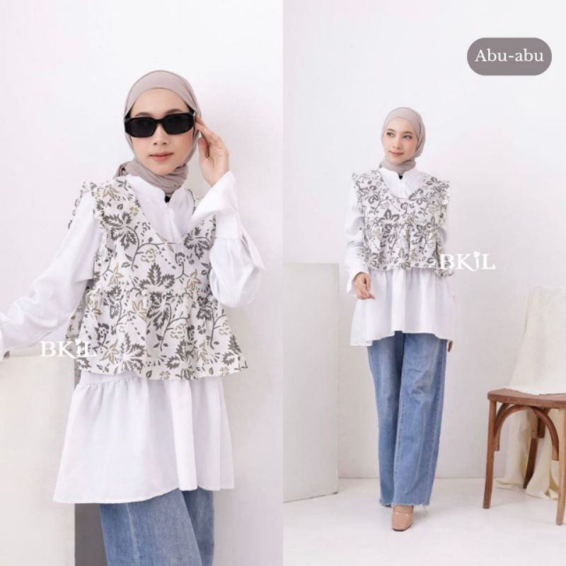 Jual VEST BATIK PATTERN RUFFLE PREMIUM COUPLE MODERN ETNIK KATUN OUTER ...