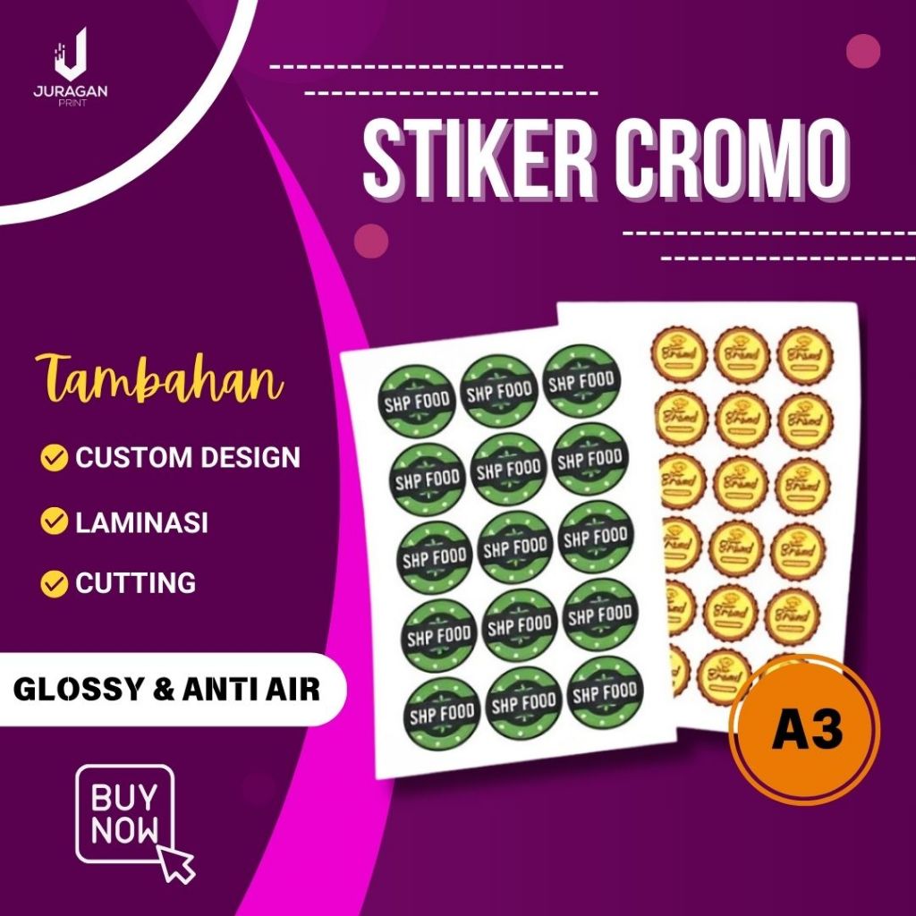 Jual Cetak Stiker Cromo Custom A3 || Cut & Print, Stiker Logo, Label ...