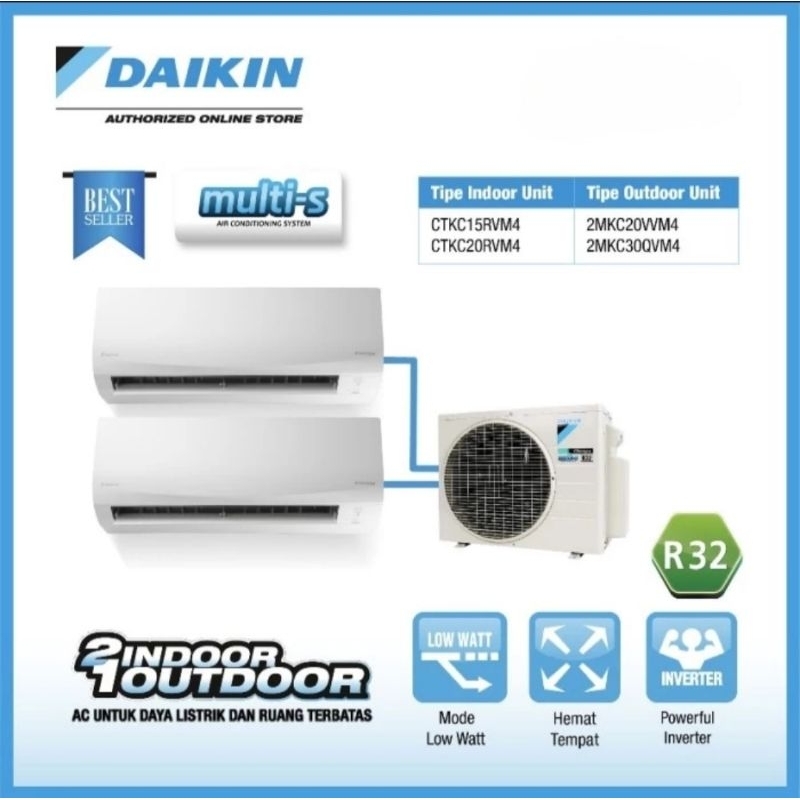 Jual AC SPLIT DAIKIN INVERTER MULTI - S 2 Koneksi 1/2 PK+3/4 PK(CTKC15 ...