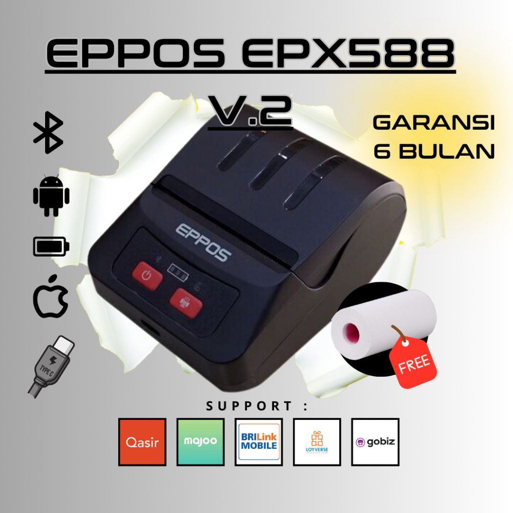 Jual Mini Printer Bluetooth EPPOS EPX588 V.2 Struk Label 58mm | Shopee Indonesia