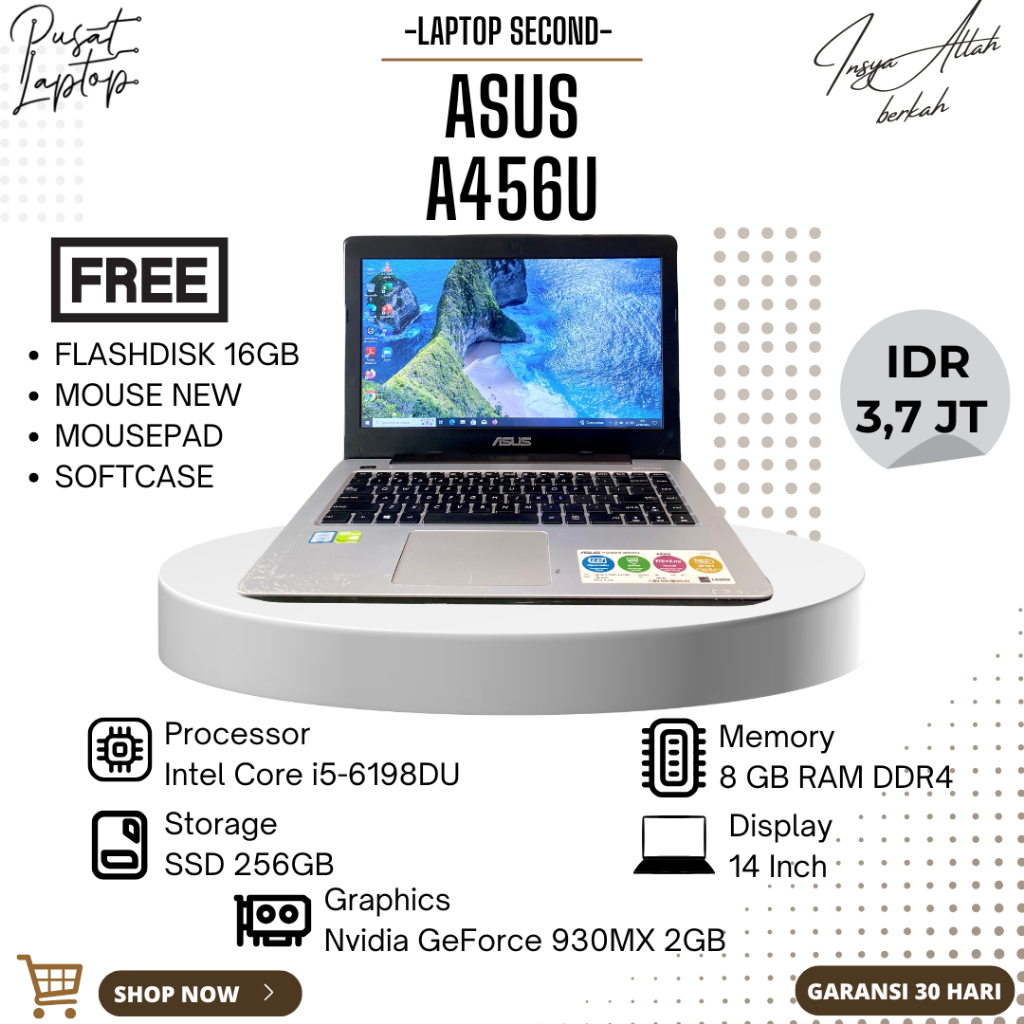 Jual LAPTOP ASUS A456U | INTEL CORE I5 (GEN 6) | RAM 8GB | SSD 256GB ...