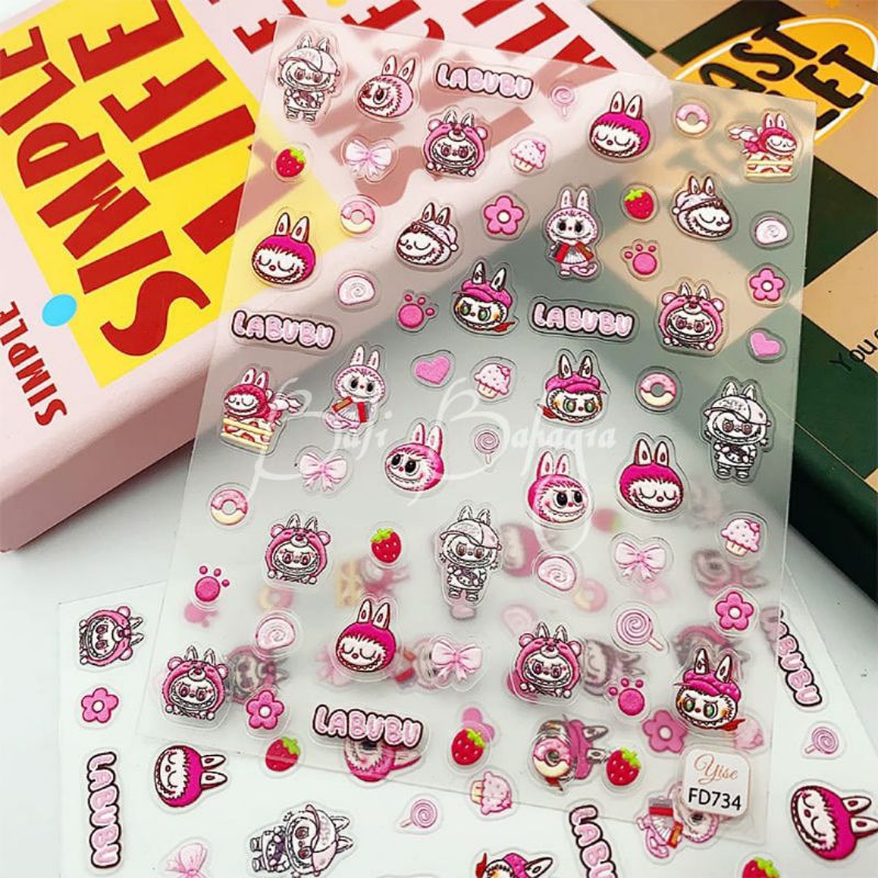 Jual Nail Sticker 5D Labubu Zimomo Crybaby Skullpanda Nail Art Stiker ...