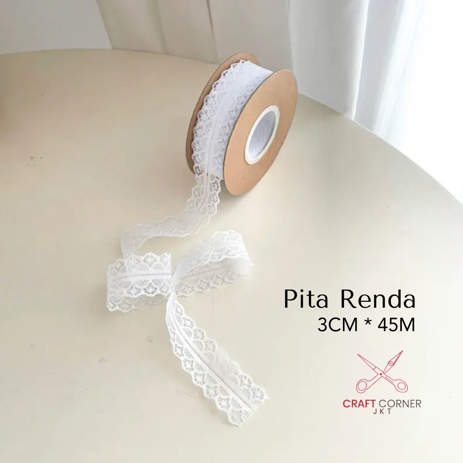 Jual [ROLL] Pita Renda Lace Putih White 3 cm x 45 m - Pita buket Pita ...
