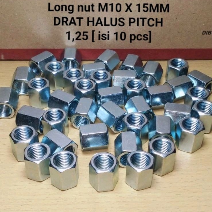 Jual long nut m10 pitch 1,25 panjang 15mm 1,5 CM kunci 14 zinch ...