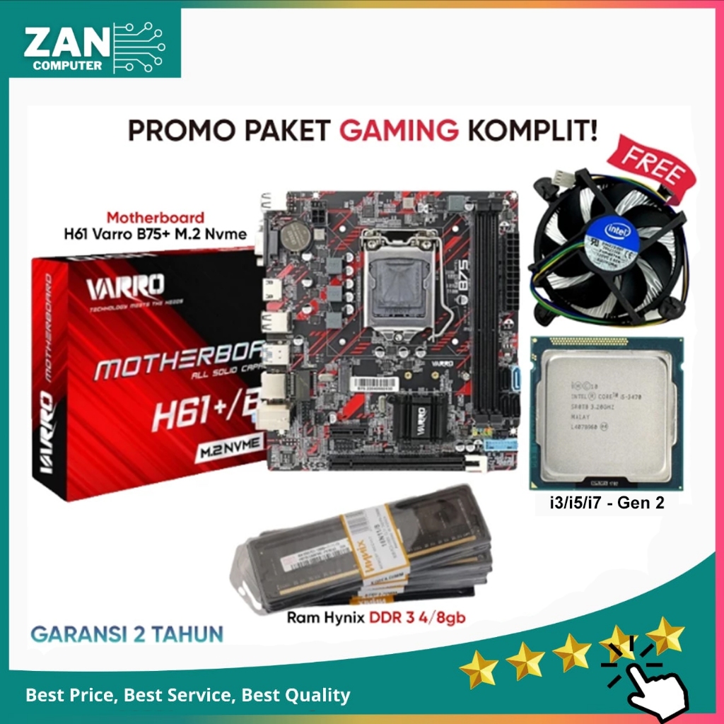 Jual Paket Pc Gaming Fullset - Varro H61 Plus Chipset B75 - Motherboard H61 Core i3/I5/i7 Lga ...