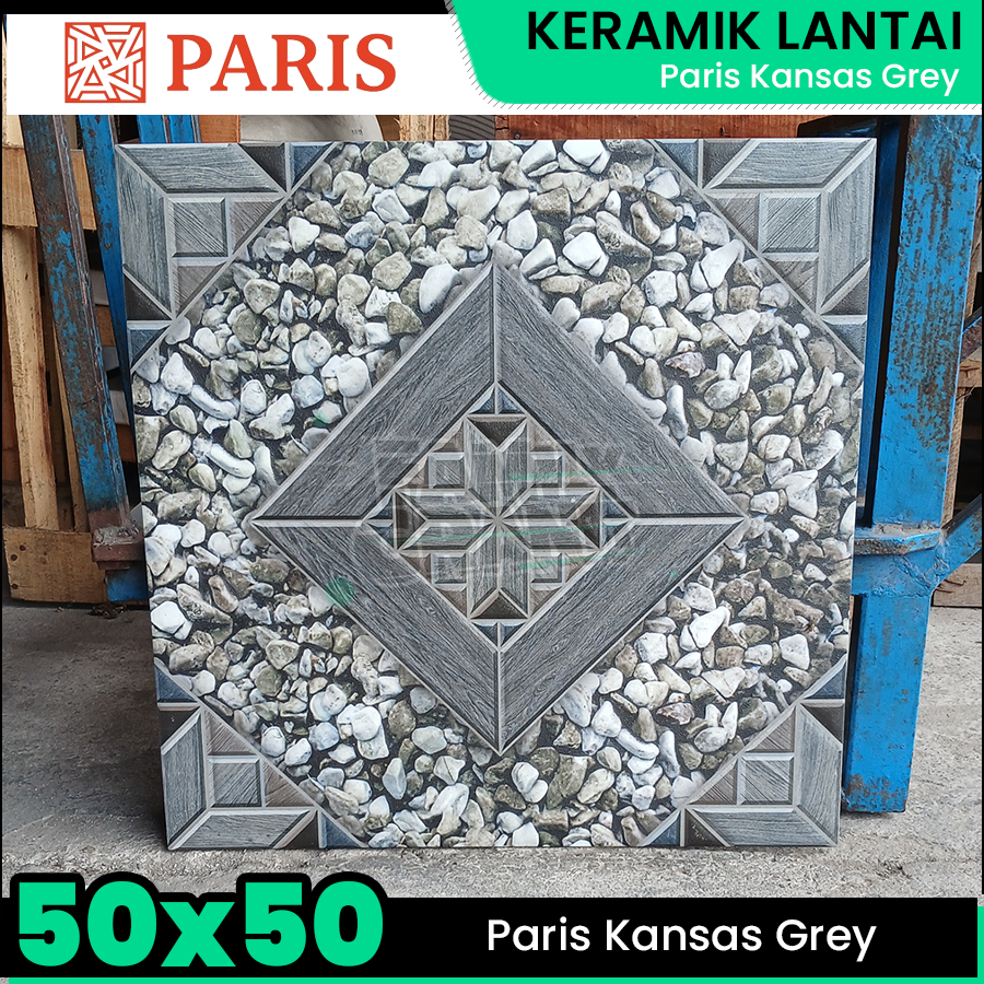 Jual Keramik Kasar 50x50 Paris Kansas Grey Motif Batu Alam Lantai Teras ...