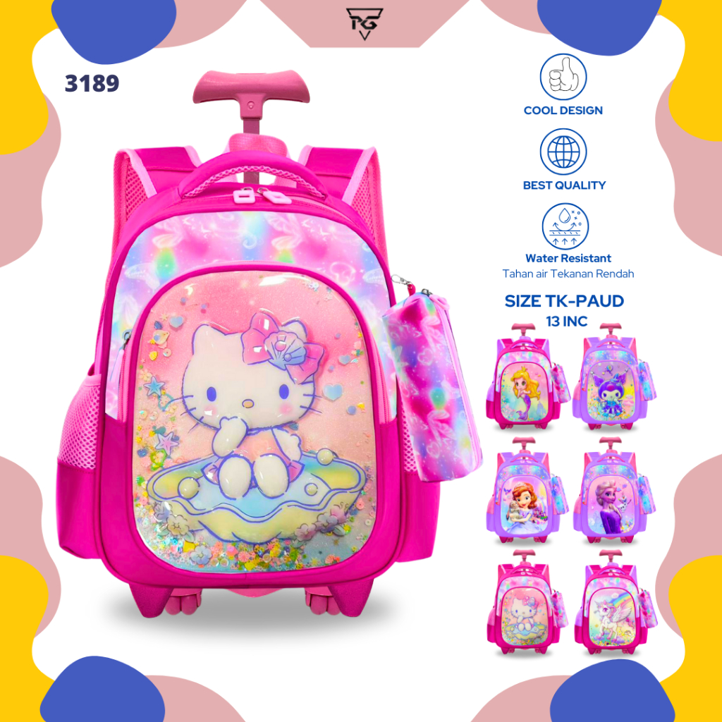 Jual Troli Sekolah Anak Perempuan Gambar Timbul 3D Karakter Kuromi Tas Koper Anak RPG 3189 ...