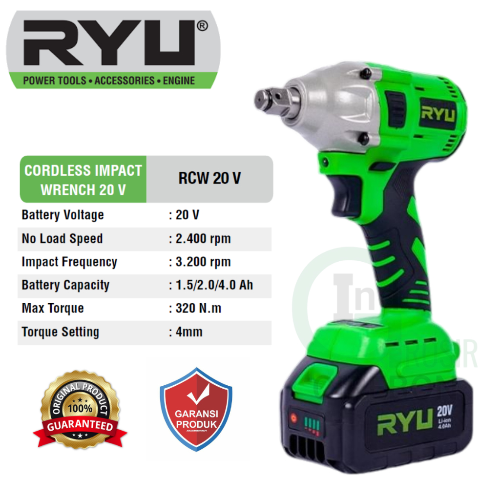 Jual Cordless Impact Wrench 20 Volt Alat Buka Baut Baud RYU RCW 20V ...